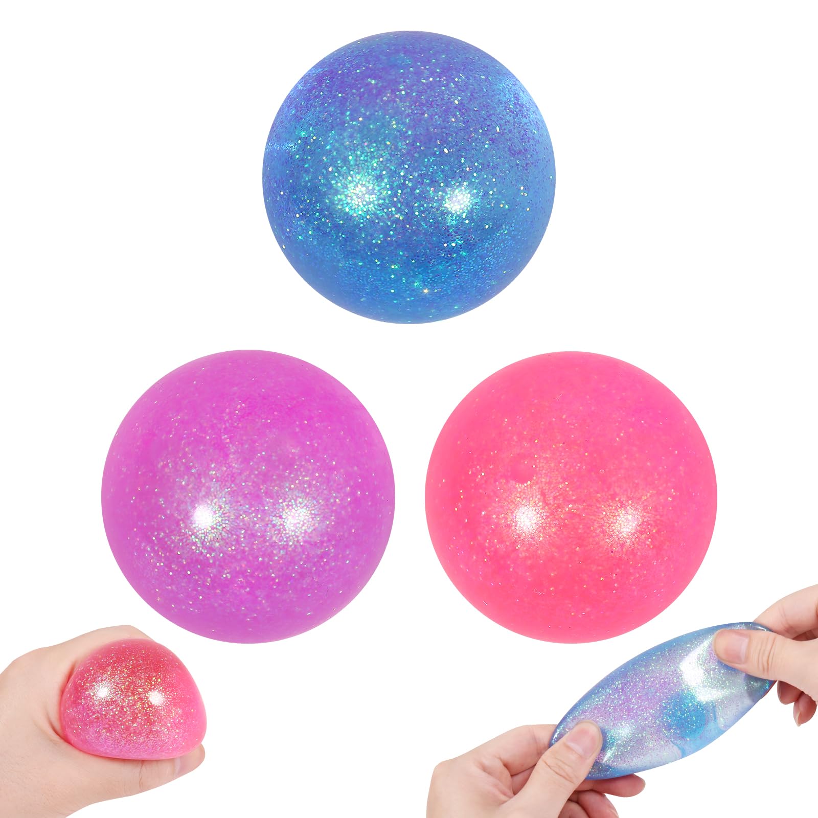 3pcs Sugar Ball,2.5" Slow Rise Squishy Stress Relief Stretch Clear ...