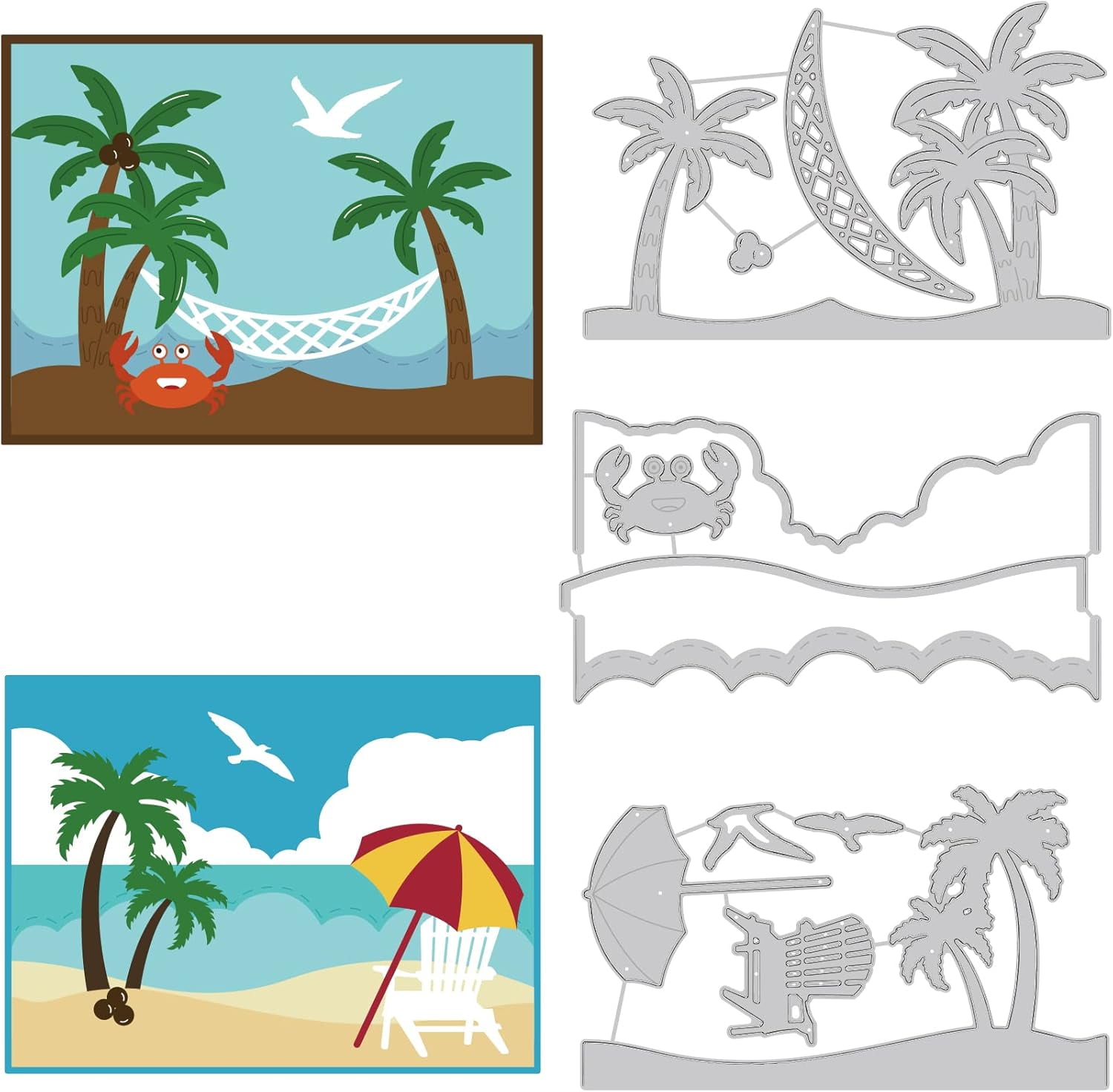 3pcs Summer Beach Dies Coconut Tree Beach Vacation Ocean Crab Carbon ...
