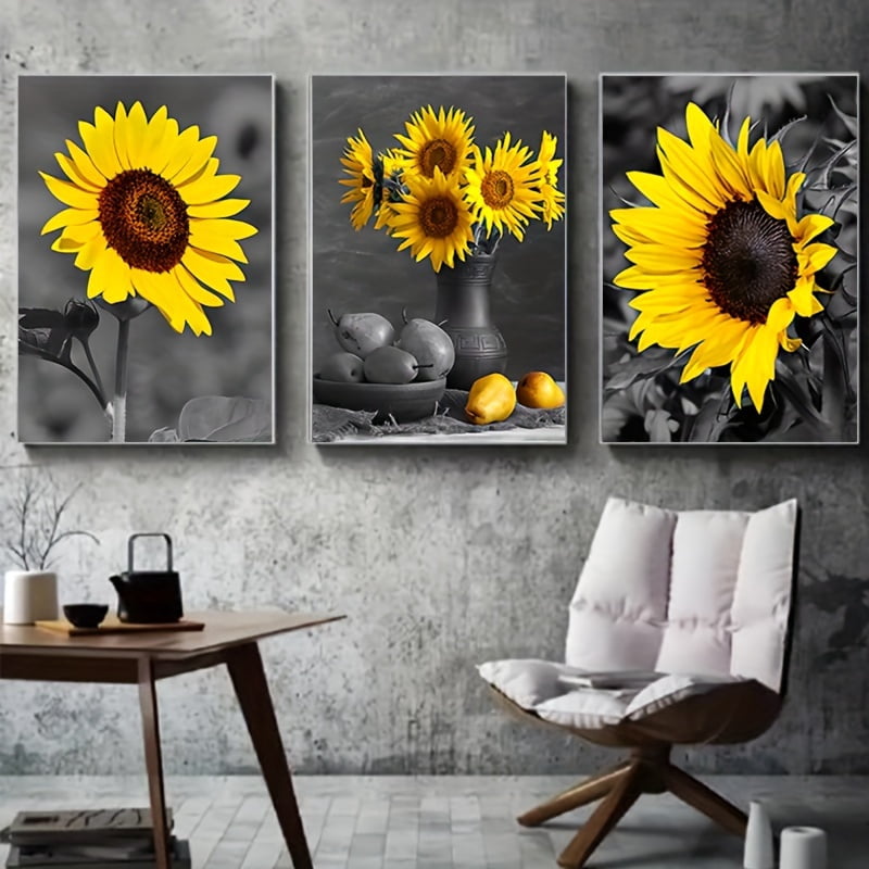 3pcs Sunflower Canvas Wall Art Prints - Frameless Floral Posters for ...