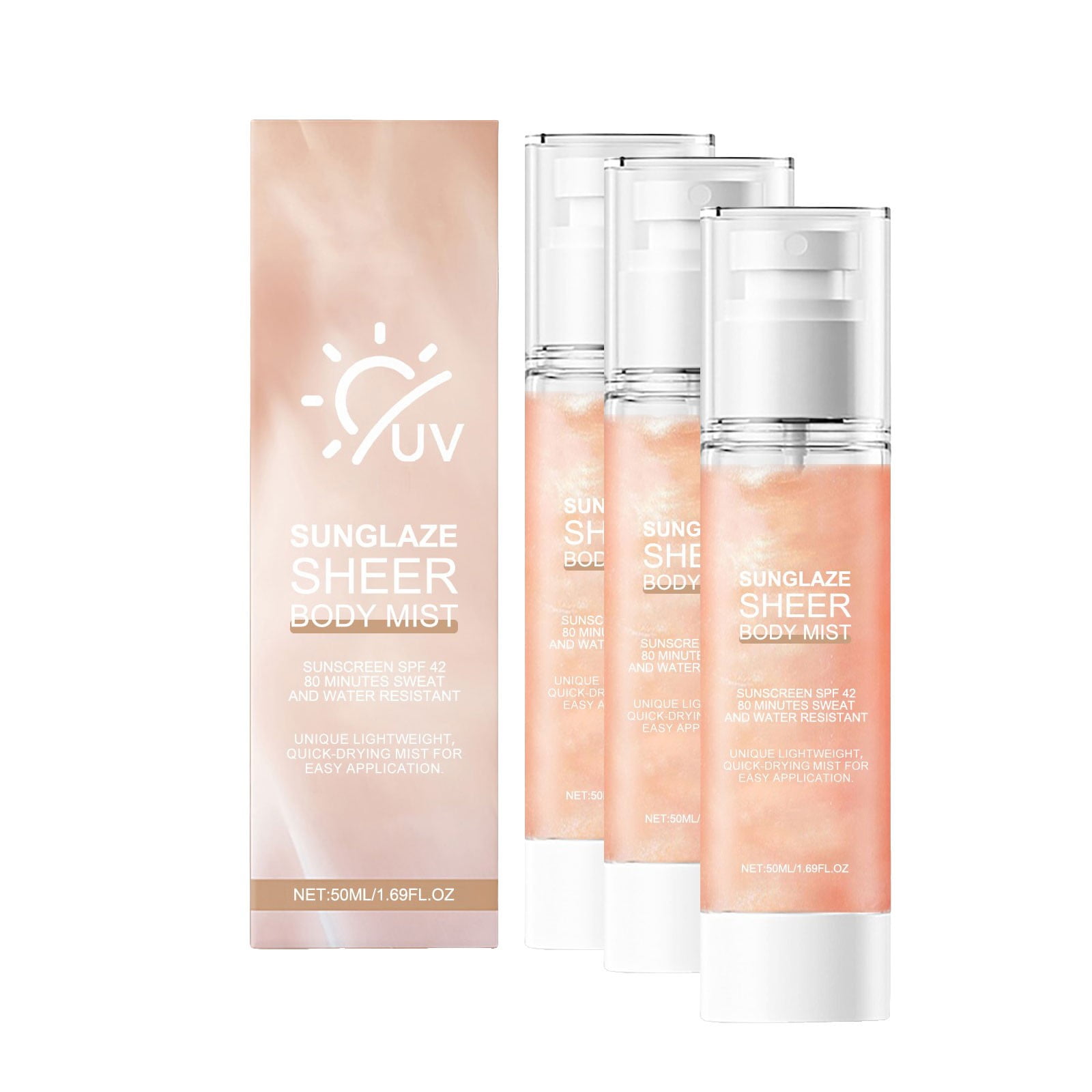 3pcs Sunglaze Sheer Body Mist Sunscreen SPF 42, Infused with Shimmering ...