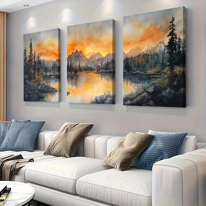 , 3pcs, Sunset landscape canvas printed triptych shows the beautiful ...