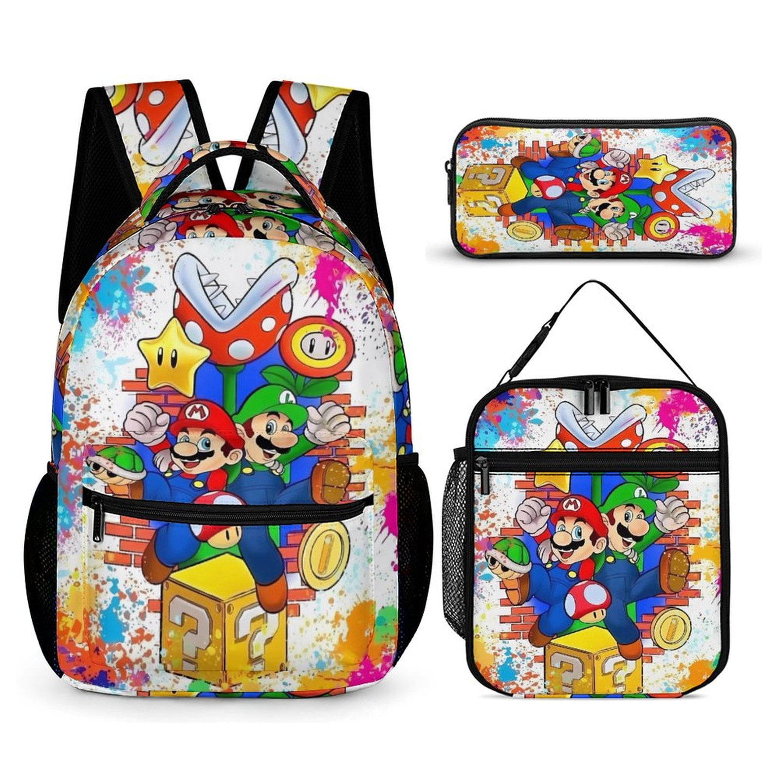 3pcs Super-Mario Backpack Set, Multi-functional Laptop Bag 17in Water ...