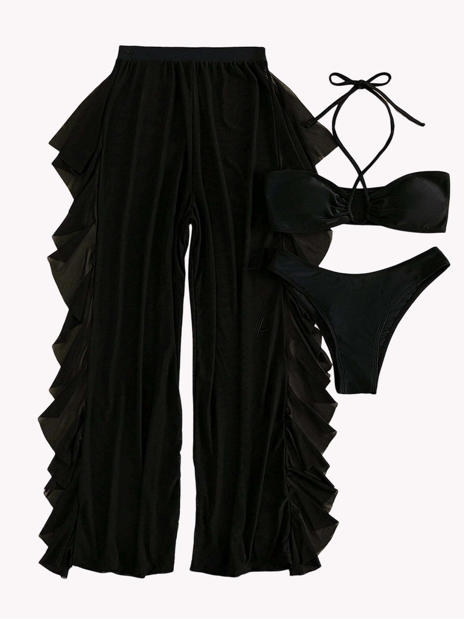 3pcs Swimsuit Set for Women Bikini Bathing Suit Halter Triangle ...