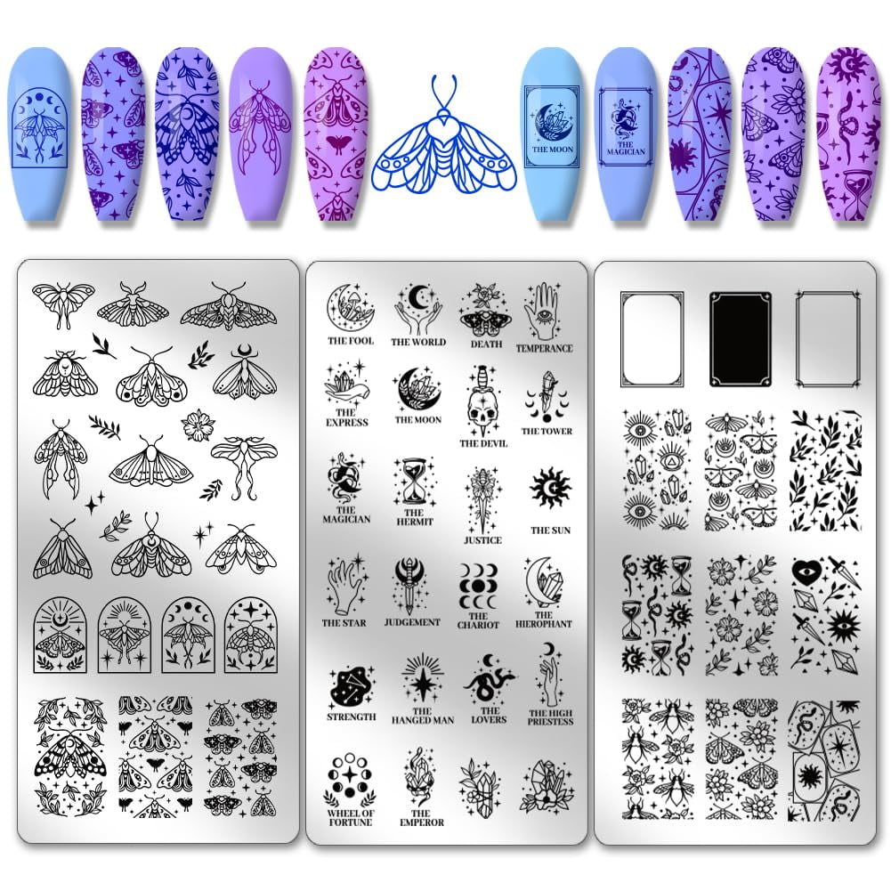 3pcs Tarot Nail Art Stamping Plate 63 Pattern Fantasy Moth Nail Stamper ...