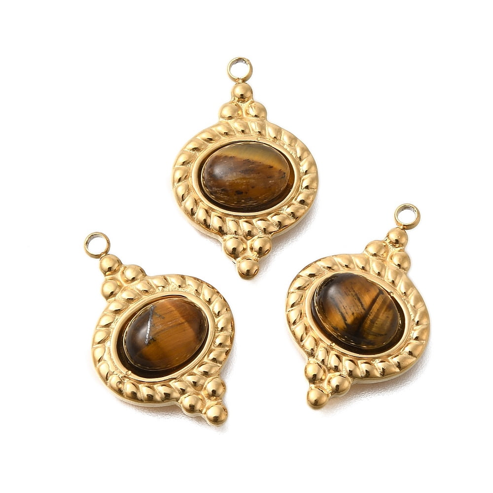 3pcs Tiger Eye Pendants with PVD Vacuum Plating 201 Stainless Steel ...