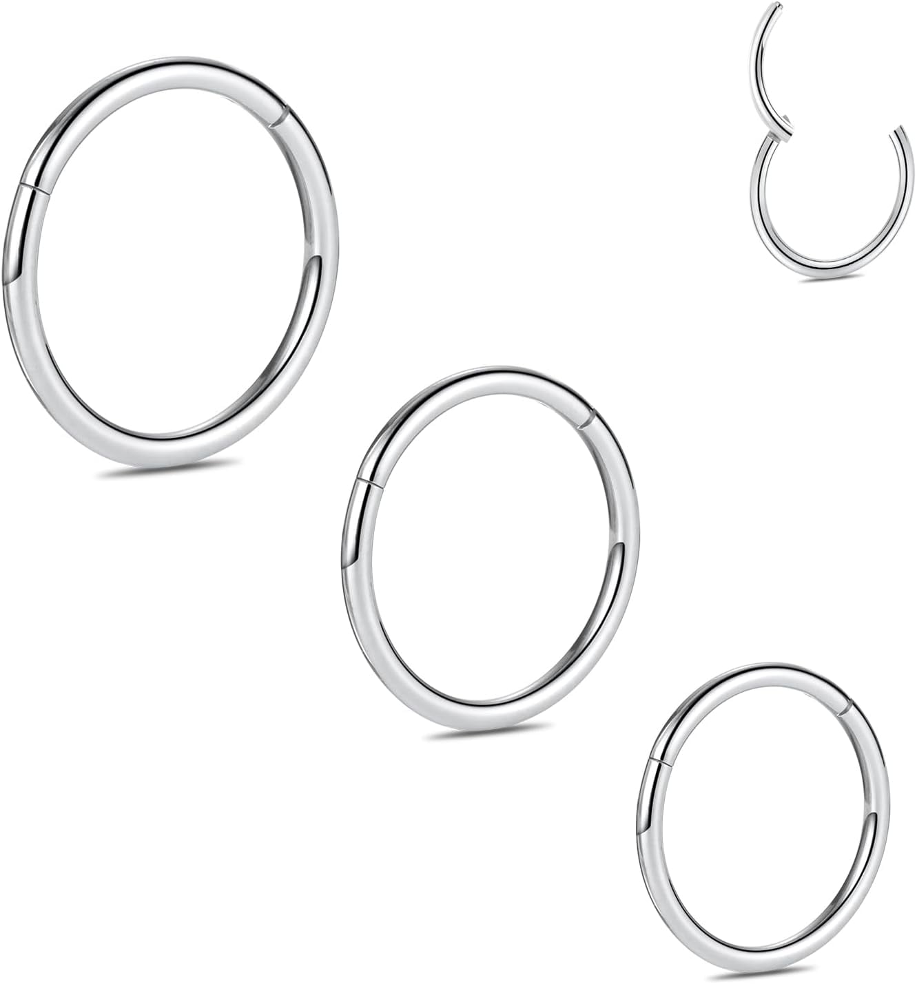 3pcs Titanium Best Nose Hoop Ring Set 20G 18G 16G Septum Ring Seamless ...