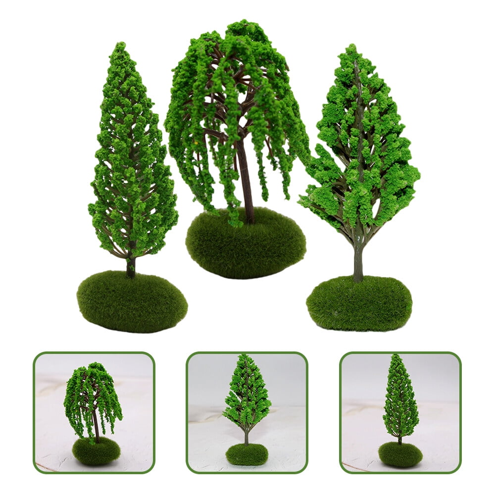 OUNONA 3pcs Green Miniature Street Trees Plastic Model Decor for ...