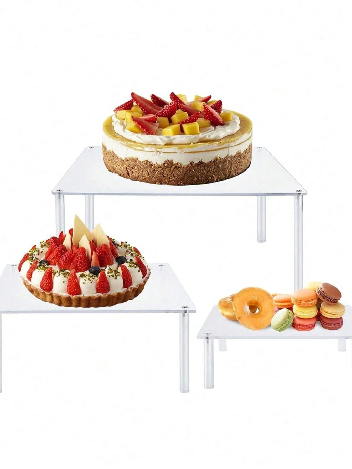 3pcs Transparent Square Acrylic Cake Stand Cake Display Rack For ...