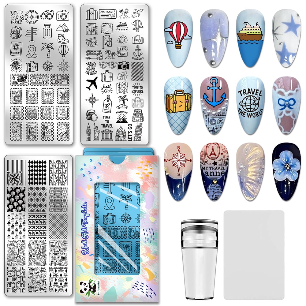 3pcs Travel Elements Nail Stamping Plates Postage Stamp Nail Art ...