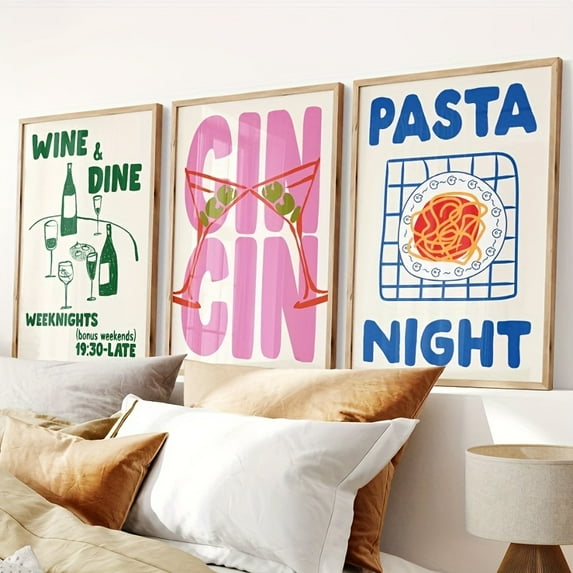 3pcs Trendy Food Canvas Print Wall Art Art Retro Wine Poster For Living ...