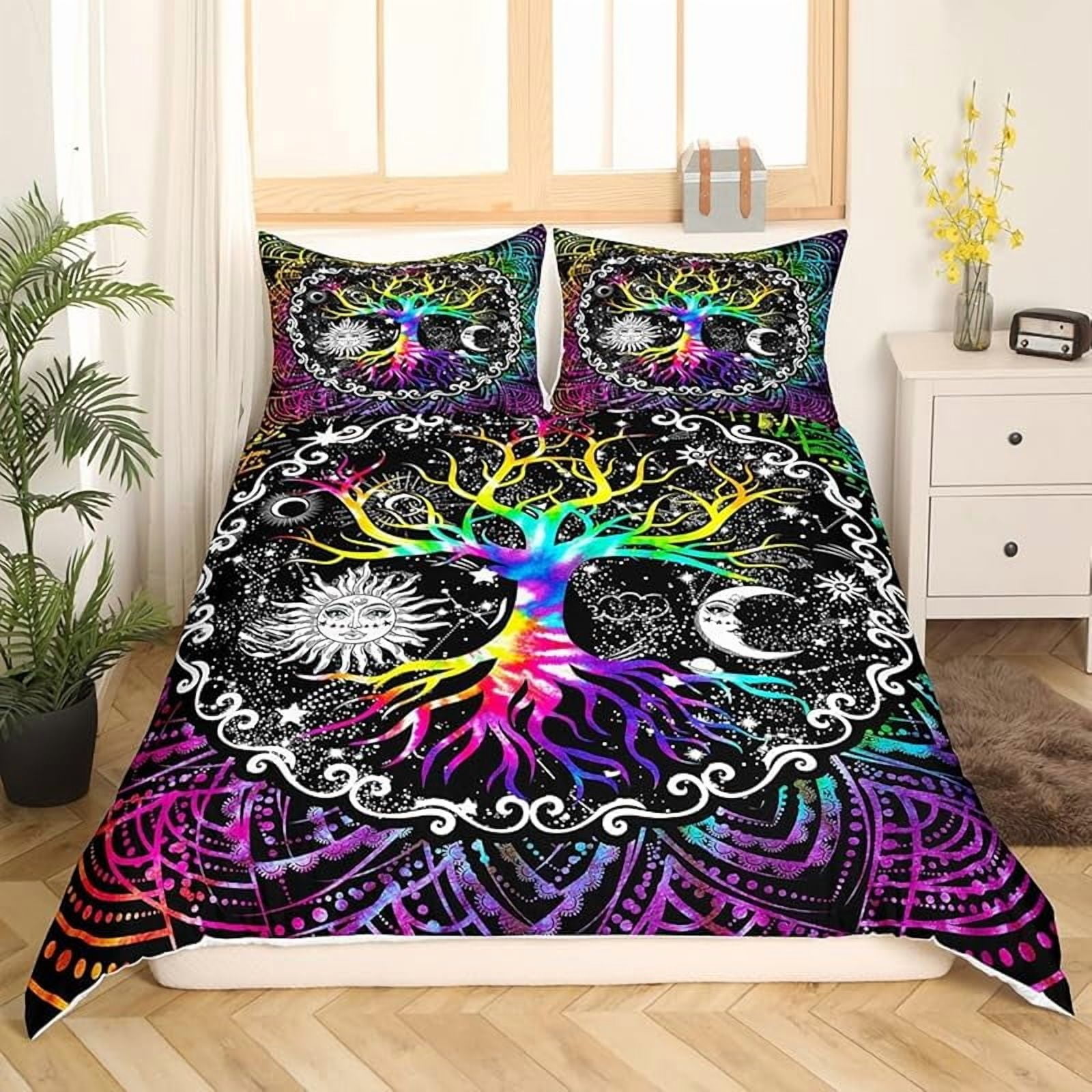 3pcs Trippy Sun and Moon Duvet Cover King,Black and White Bedding Set for Kids Boys Girls Soft ...