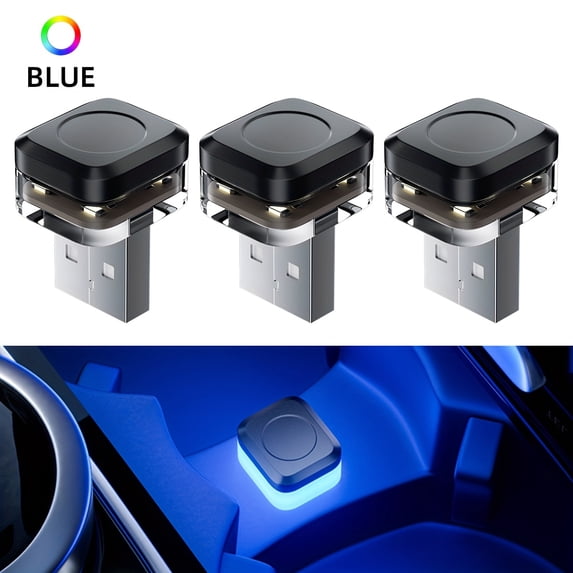 3pcs USB Decorative Ambient LED Ambient Light for Cars - Red/blue/white ...