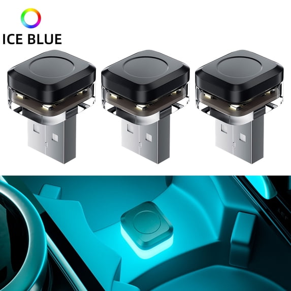 3pcs USB Decorative Ambient LED Ambient Light for Cars - Red/blue/white ...