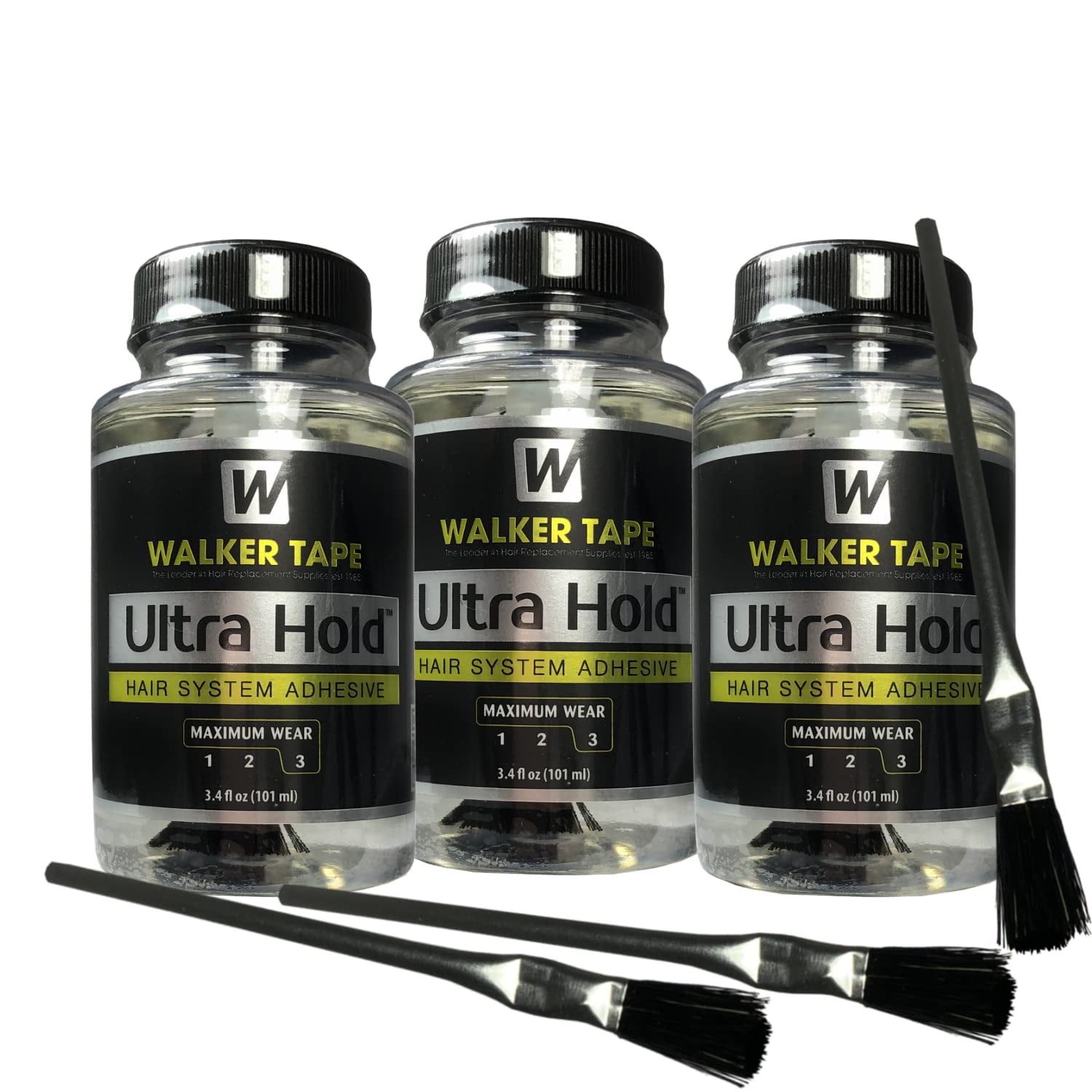 3pcs Ultra Hold Hair System Adhesive 3.4oz w/ 3pcs Brush Applicator ...