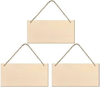 3pcs Unfinished Wood Sign Blank Rectangle Hanging Wooden Plaque DIY ...