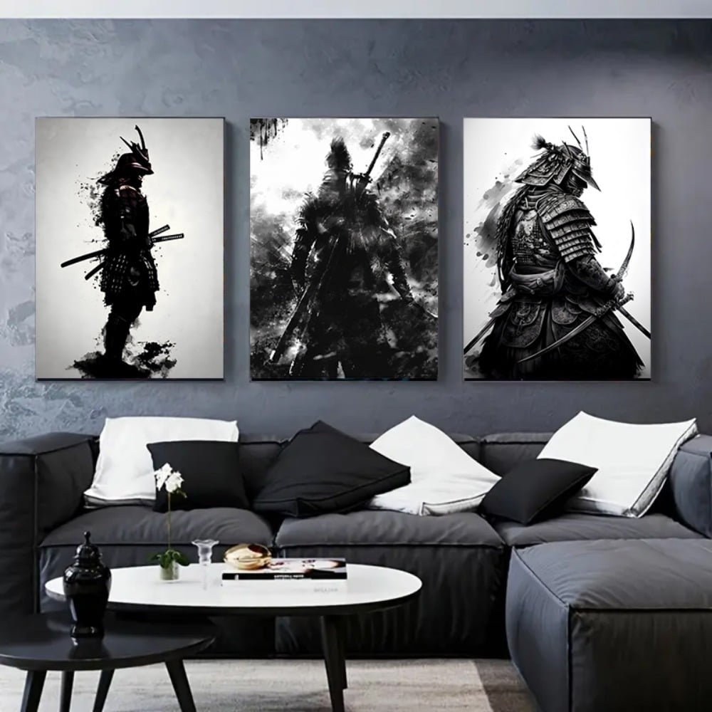 3pcs Unframed Artistic Canvas Poster, Japanese Samurai With Sword ...