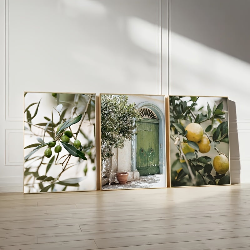 3pcs Unframed Minimalist Wall Art - Italian Olive Tree & Green Leaves Architecture Canvas Prints ...
