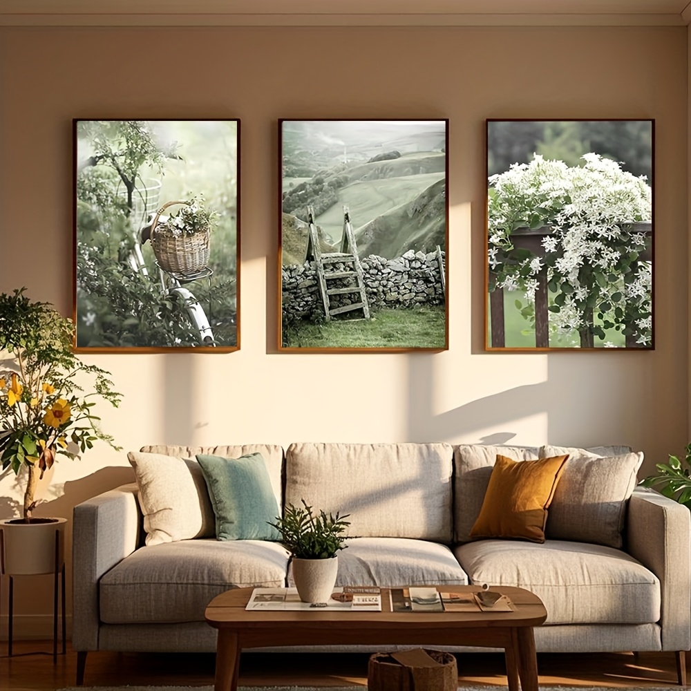3pcs Unframed Nature Landscape Poster Set - Vibrant Green Plant ...