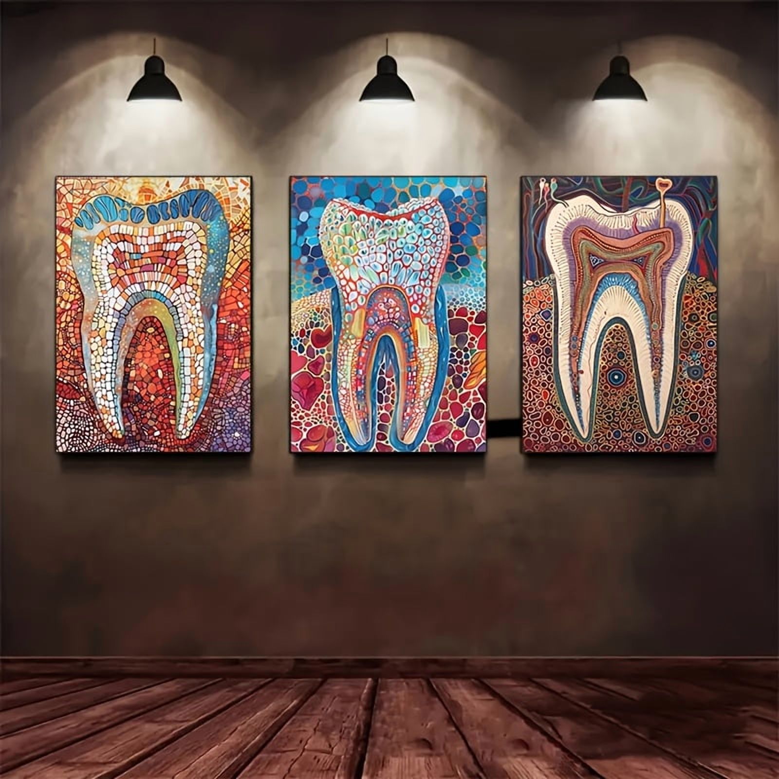 3pcs Unframed Teeth Implant Watercolor Canvas Painting Tooth Dental Art ...