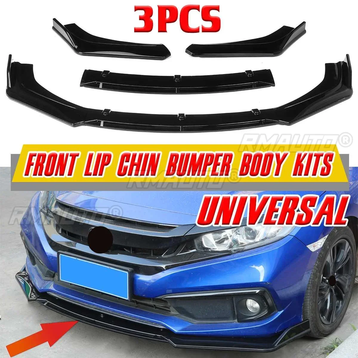 3pcs Universal Car Front Bumper Lip Spoiler ABS Bumper Lip Deflector ...