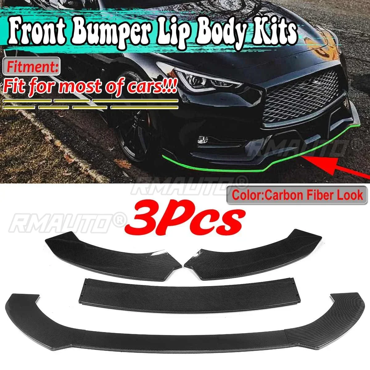 3pcs Universal Car Front Lip Splitter Chin Bumper Diffuser For BMW For ...