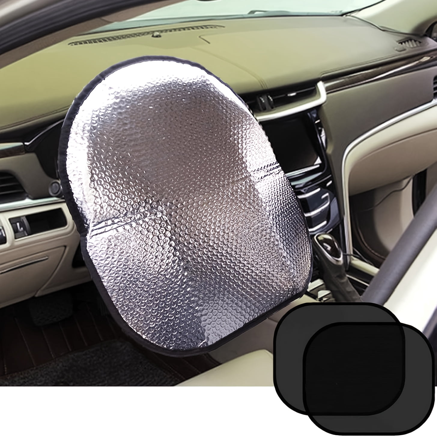 3pcs Universal Car Sunshade Kit including reflective steering wheel ...