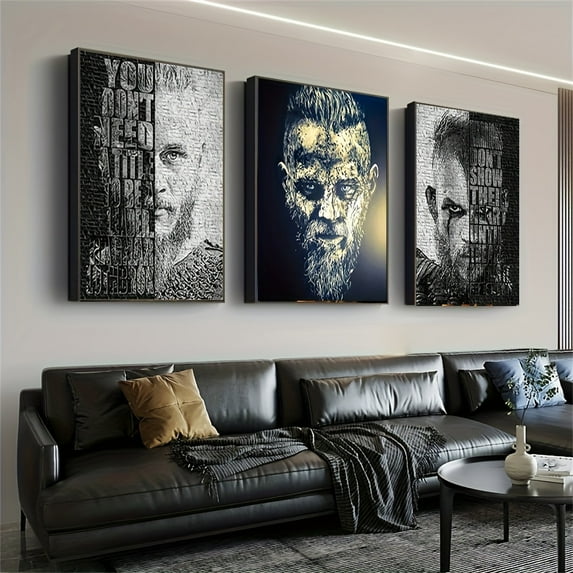 3pcs Viking King Ragnar Lothbrok Canvas Painting Inspirational slogans ...