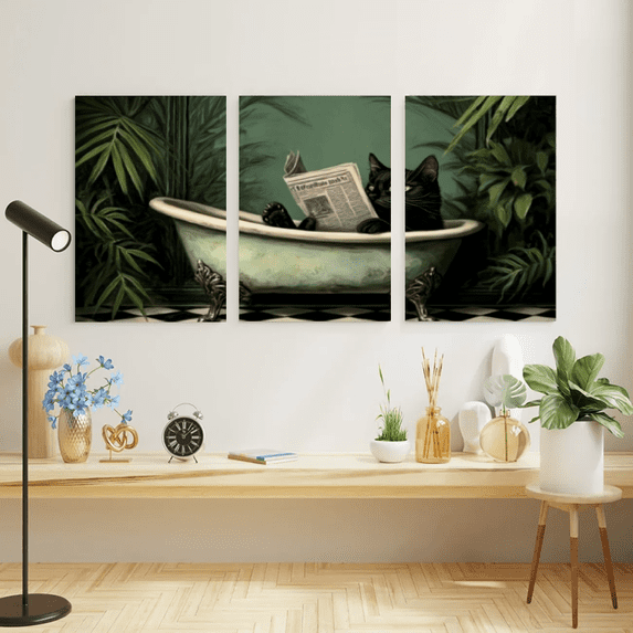 3pcs Vintage Black Cat Prints, Framed or Unframed Canvas Posters with ...