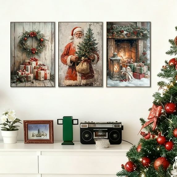 3pcs Vintage Christmas Canvas Wall Art Set - Frameless Prints for ...