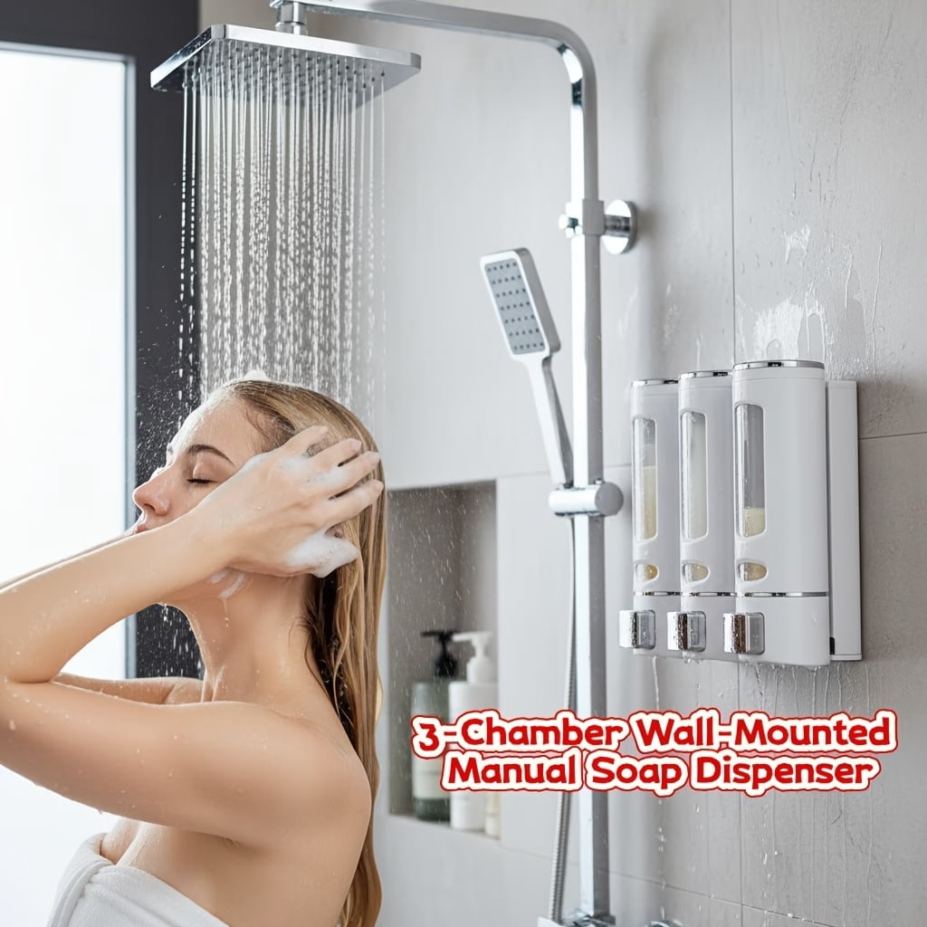 3pcs Wall-Mounted Soap Dispenser Set - 40.58oz Manual Pump for Shampoo ...