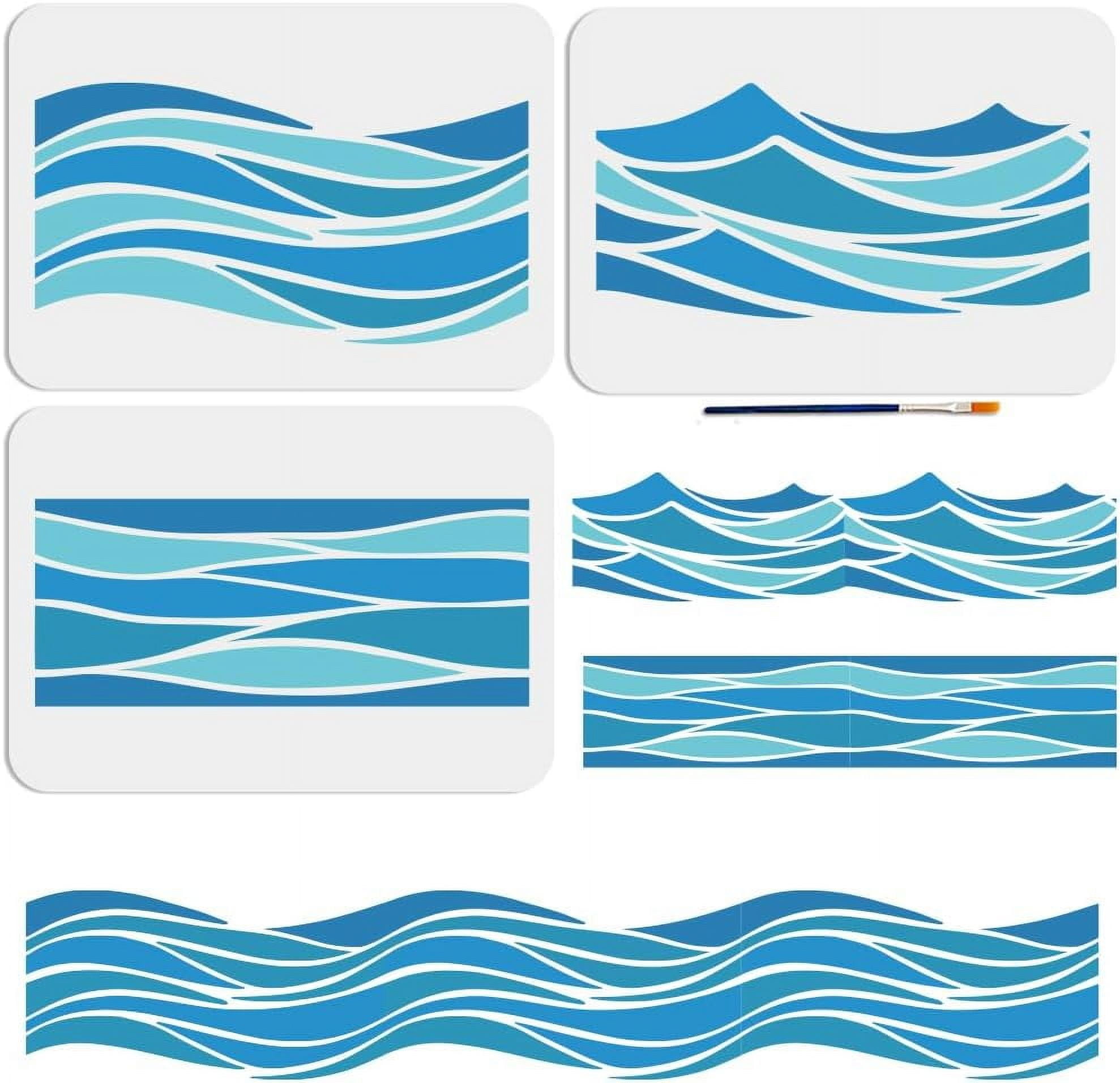 3pcs Waves Stencil Template 11.7×8.3inch Large Sea Ocean Wave Stencil with Paint Brush - Walmart.com