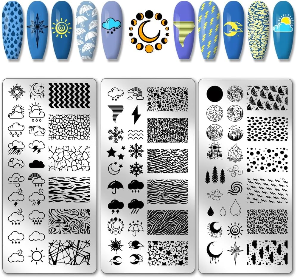 3pcs Weather Patterns Nail Stamp Plate Nature Nail Art Templates ...