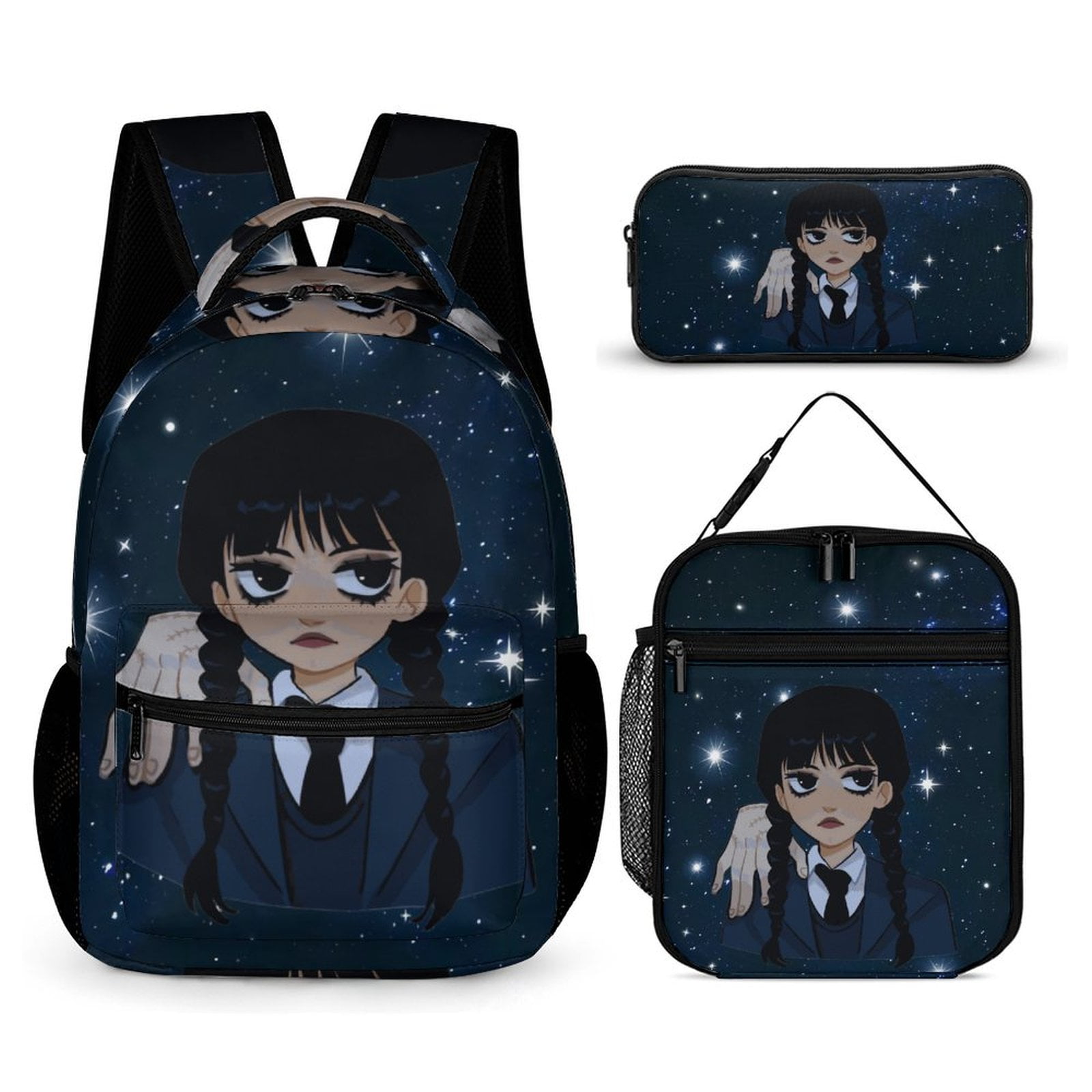 3pcs Wednesday Backpack Set, Large Capacity Double Backpack With Lunch ...