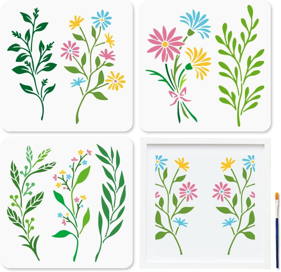 3pcs Wildflower Leaf Stencils 11.8x11.8inch Weeds Wild Flower Grass ...