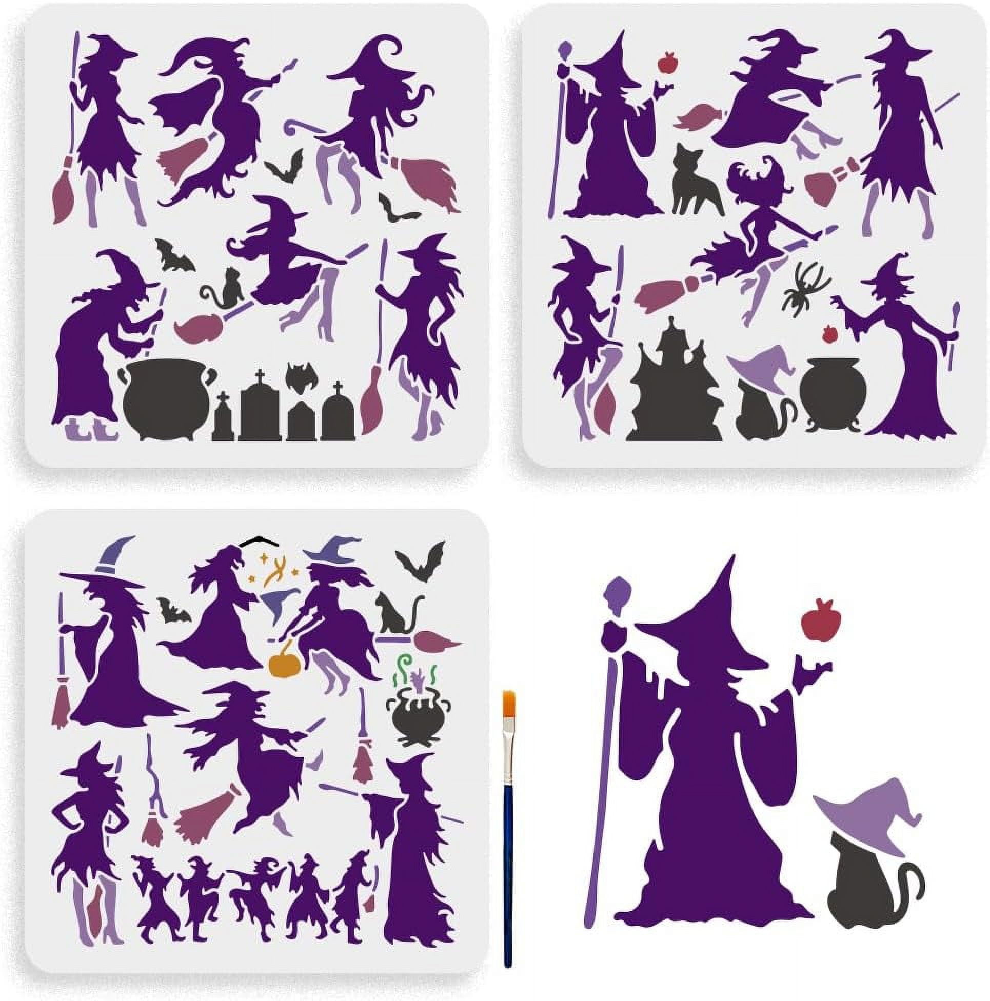 3pcs Witch Stencils 11.8×11.8inch Witch on a Broom Stencil Template ...