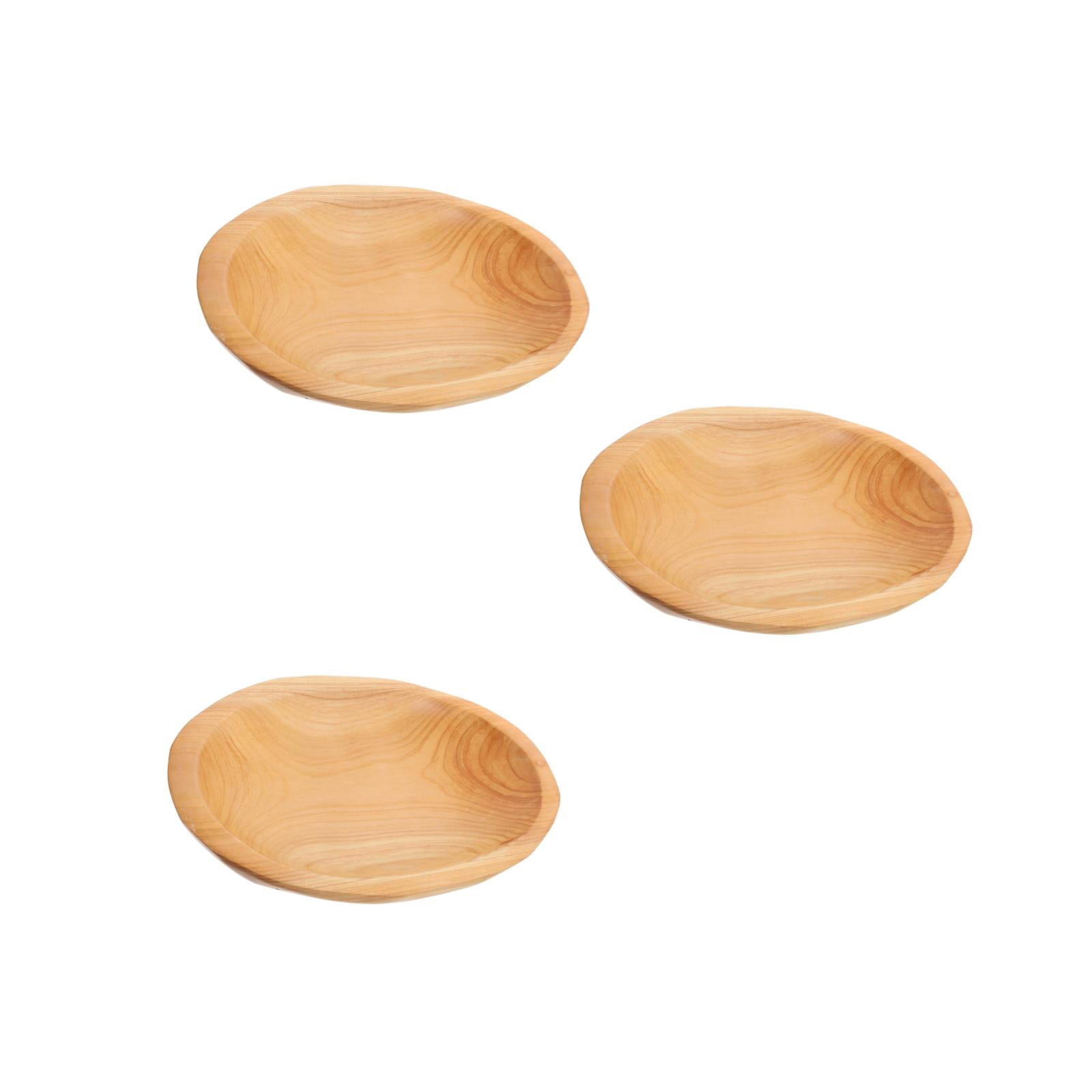 Set of 3 Solid Wood Snack Plates - Wooden Serving Trays for Nuts, Dried ...