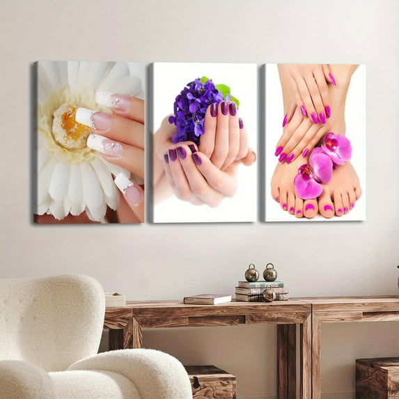 3pcs Wooden Framed Canvas Art Set - Fashion Beauty Spa Manicure & Nail ...