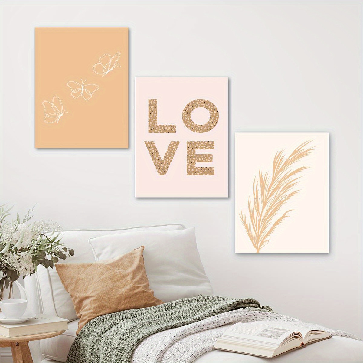 3pcs Wooden Framed Canvas Poster Love, Butterfly And Grass Poster ...