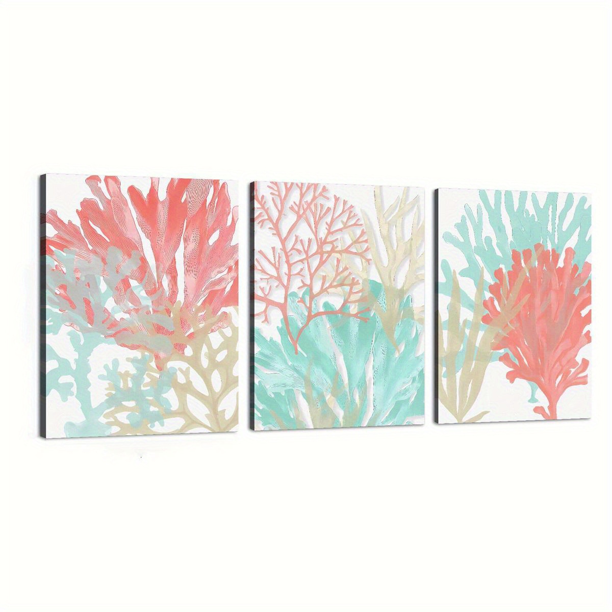 3pcs Wooden Framed Canvas Poster coral mint art, coral beach house ...