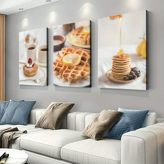 3pcs Wooden Framed Kitchen Prints, Breakfast Time, Coffee Bar Decor ...