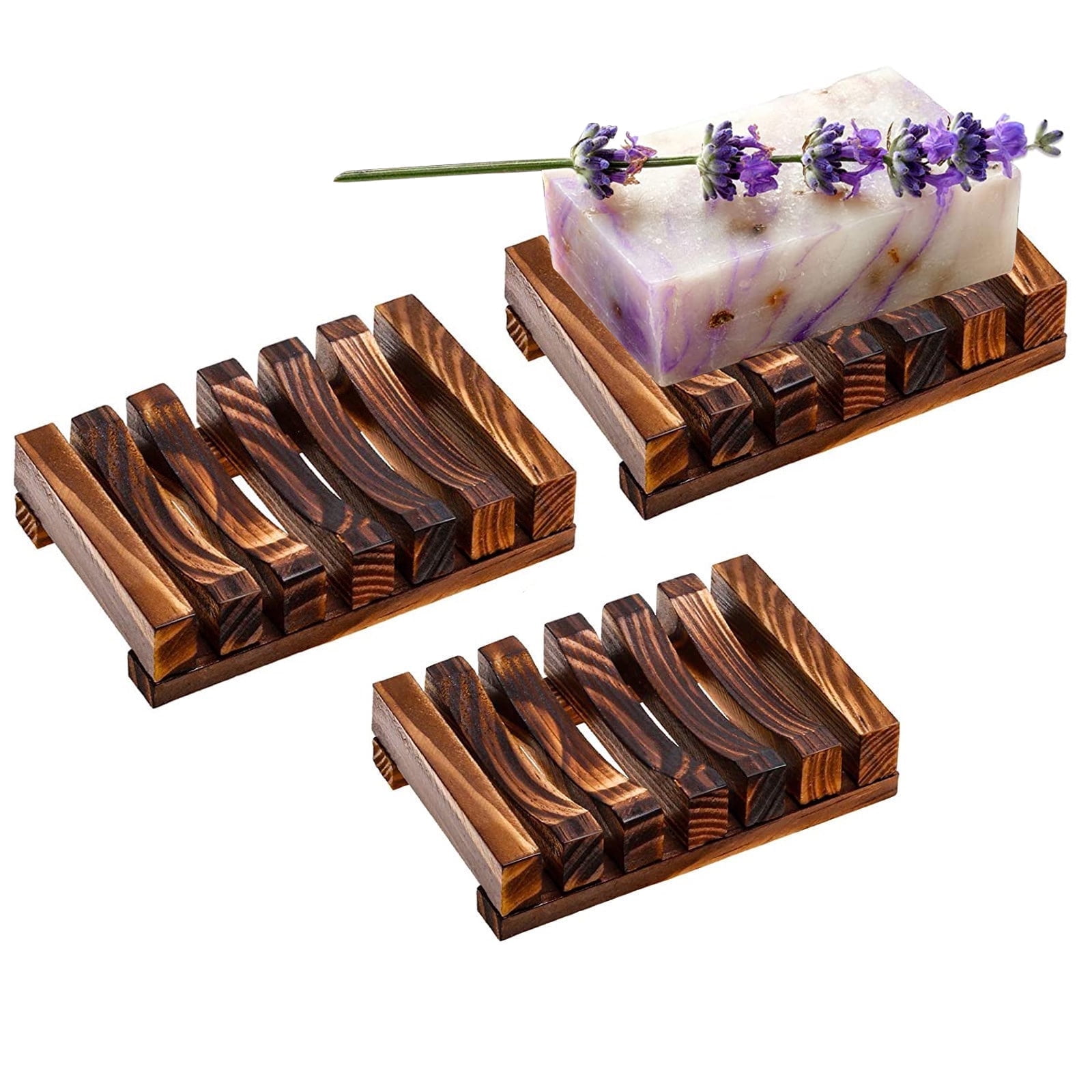 3pcs Wooden Soap Dish, Eco-Friendly Natural Wooden Soap Saver Holder ...