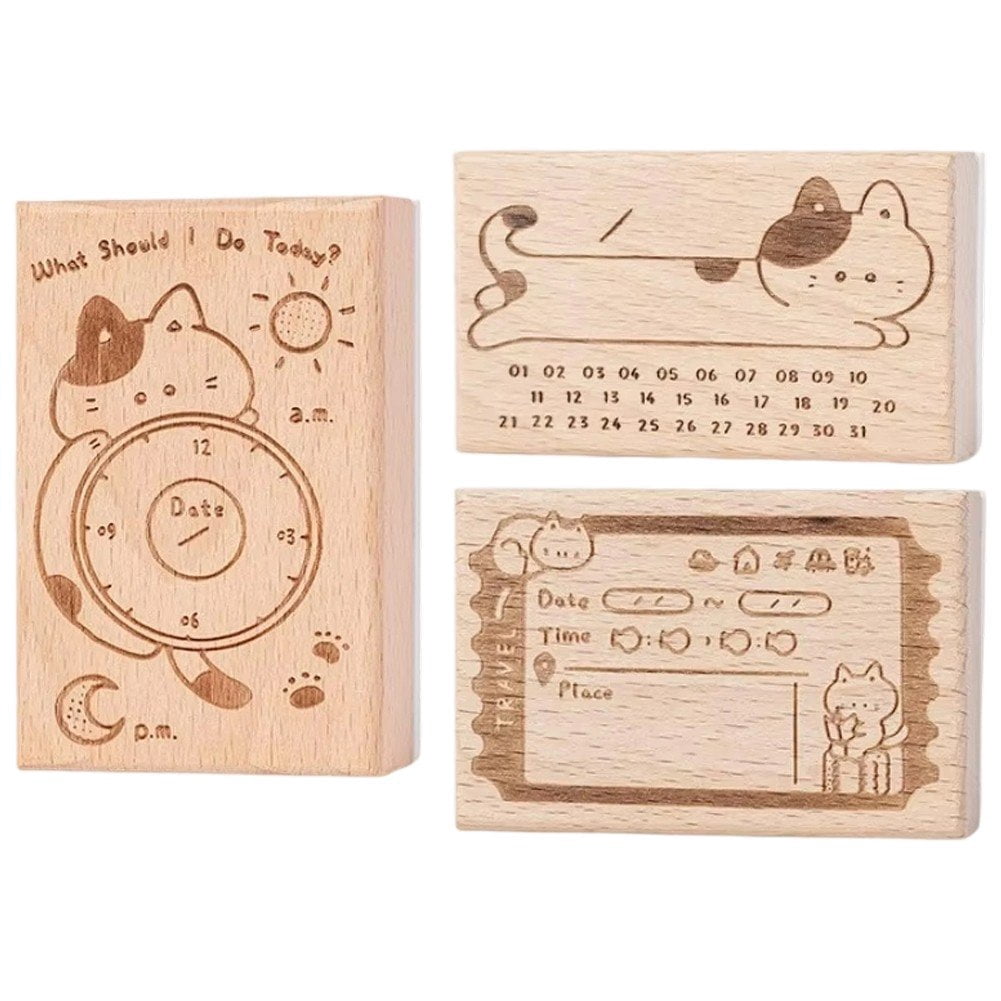 3pcs Wooden Time Planning Table Stamps Wood Assorted Stamp Wooden Stamp ...