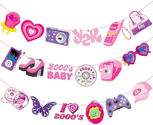 3pcs Y2k 2000s Party Banners Y2K Party Decorations Early 2000s Pink ...