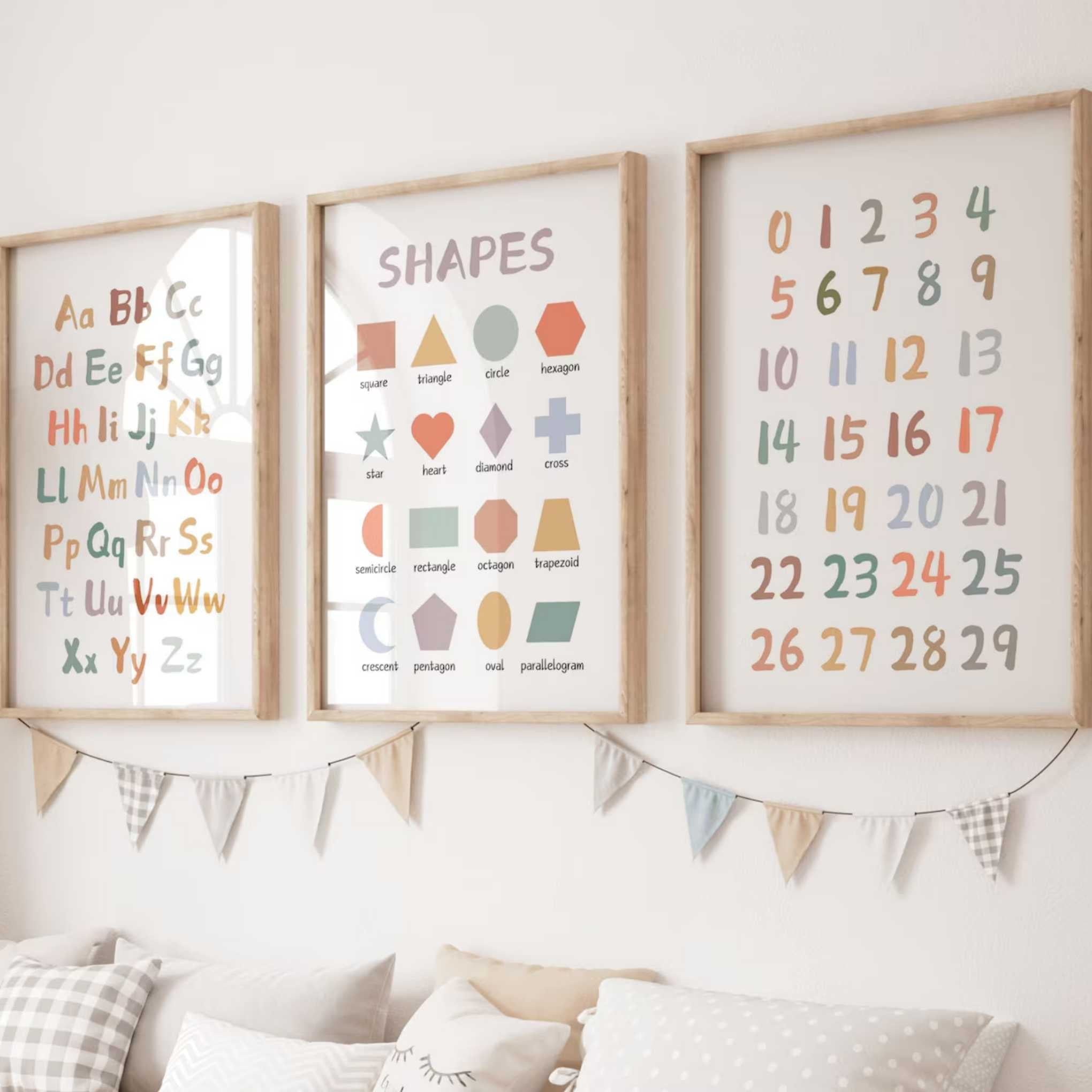 3pcs Youngsters' Room Wall Art Set - Colorful Alphabet, Numbers ...