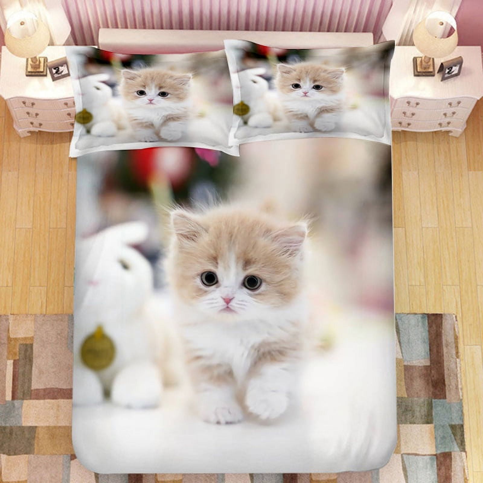 3pcs animal cat 3D printing quilt cover, 3D Cat Quilt Cover Digital ...
