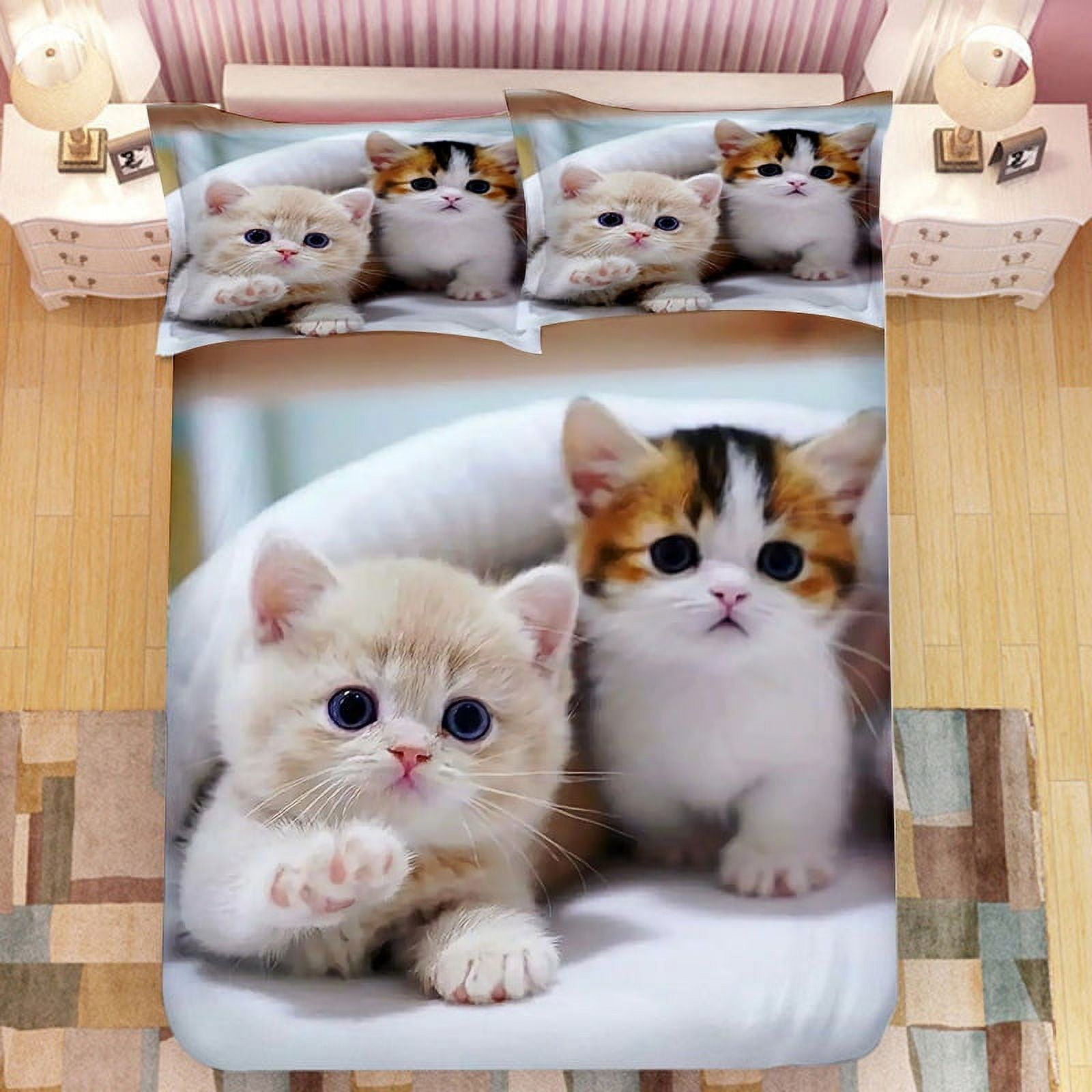 3pcs animal cat 3D printing quilt cover, Cute Kitten Graphic Bedding ...