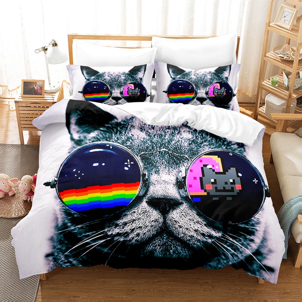 3pcs animal cat 3D printing quilt cover, Duvet Cover Set Cartoon Cat ...