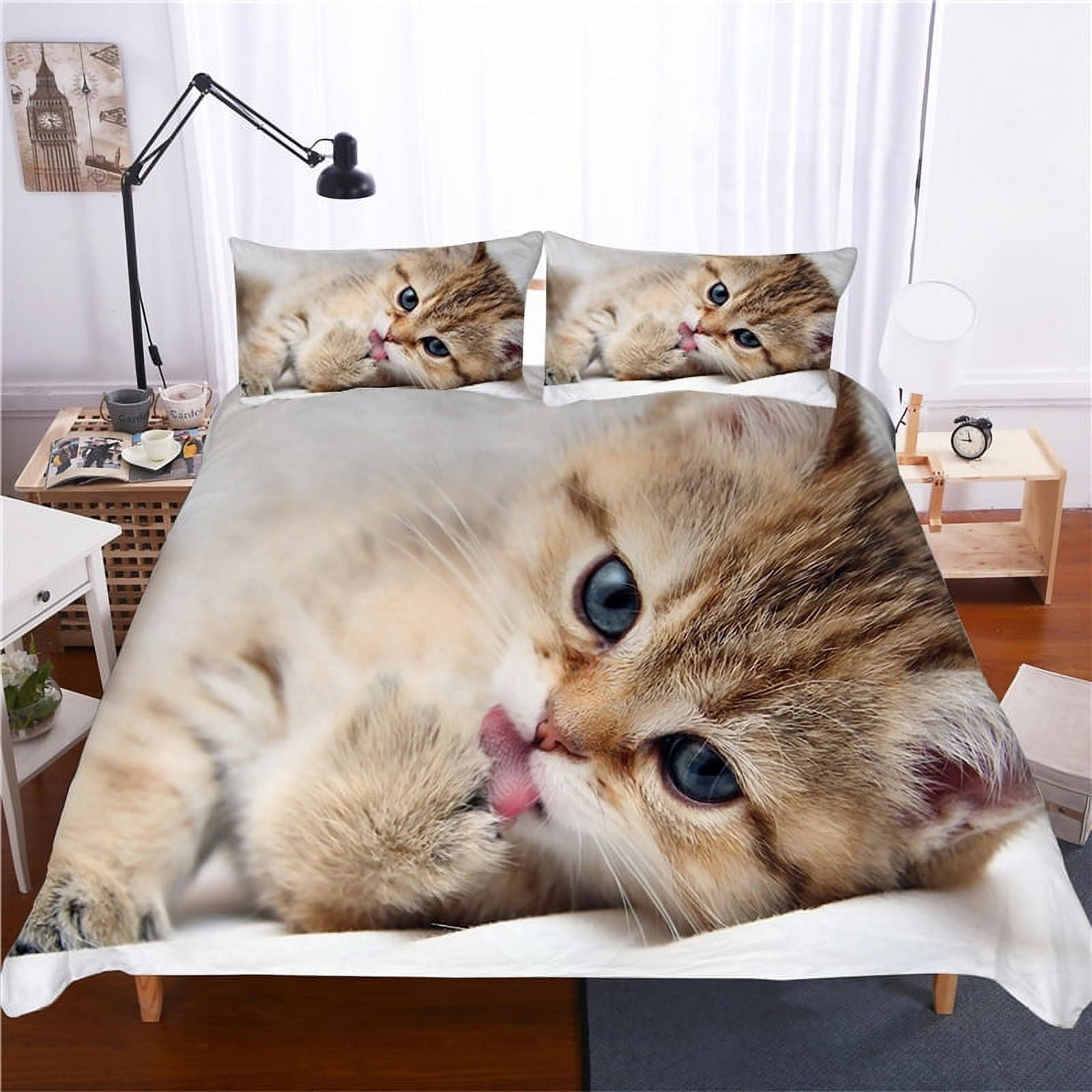 3pcs animal cat 3D printing quilt cover, 3D Cat Quilt Cover Digital ...