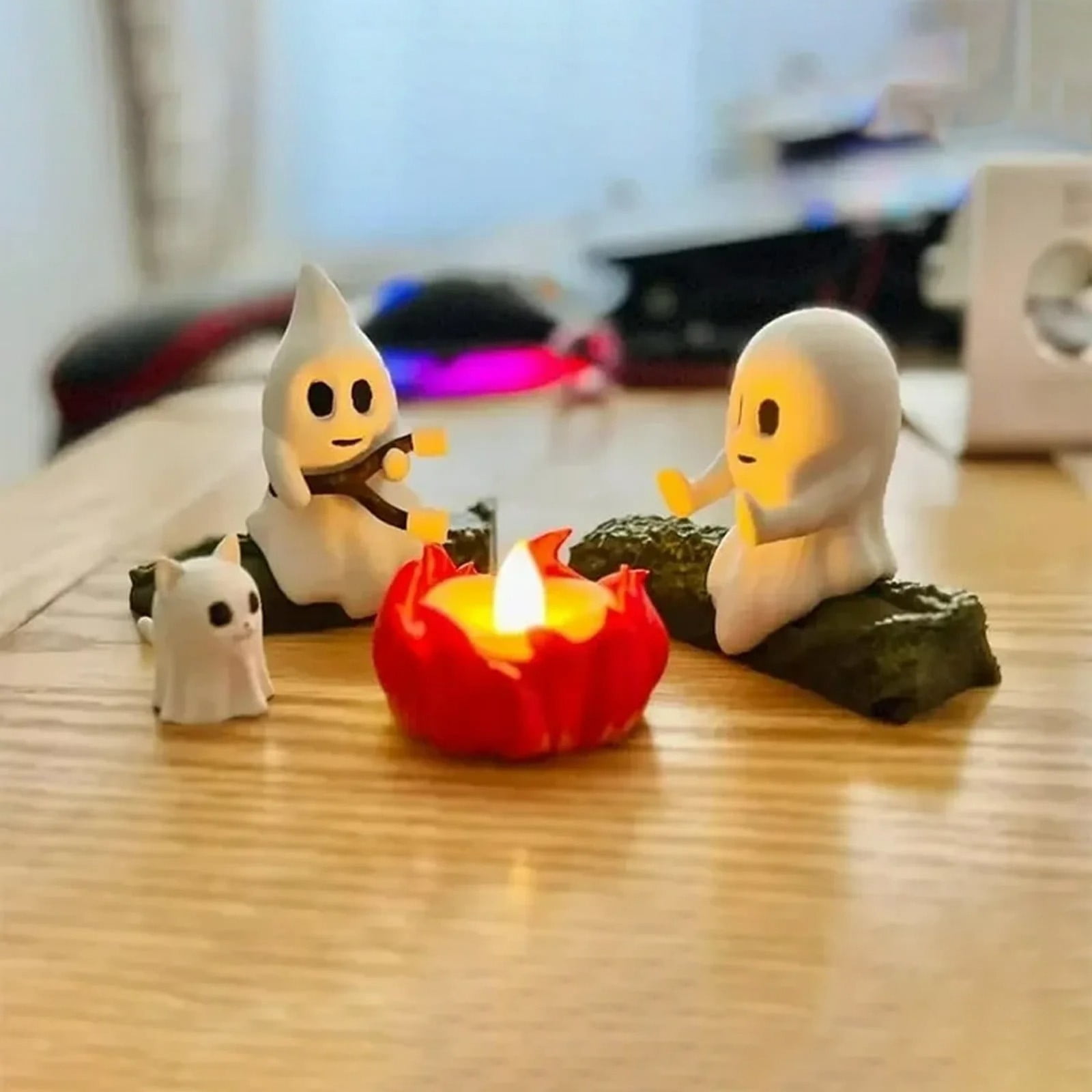 3pcs binray Ghost Campfire Gathering,2025 Ghost Campfire Flickering Nightlight,-2 Ghosts ...