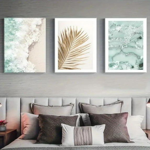 3pcs canvas wall art Inside frame, Sand Wave Canvas Wall Art Golden ...